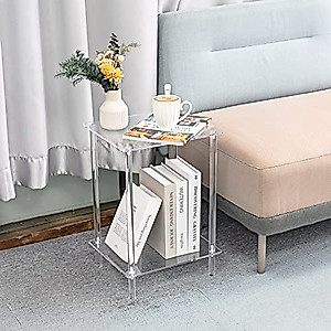 Aquiver Small Acrylic Side Table - 13.4'' L x 11.5'' W x 19.6'' H Clear Nightstand - 2 Tiers Small End Table Bedside Table for Living Room, Bedroom