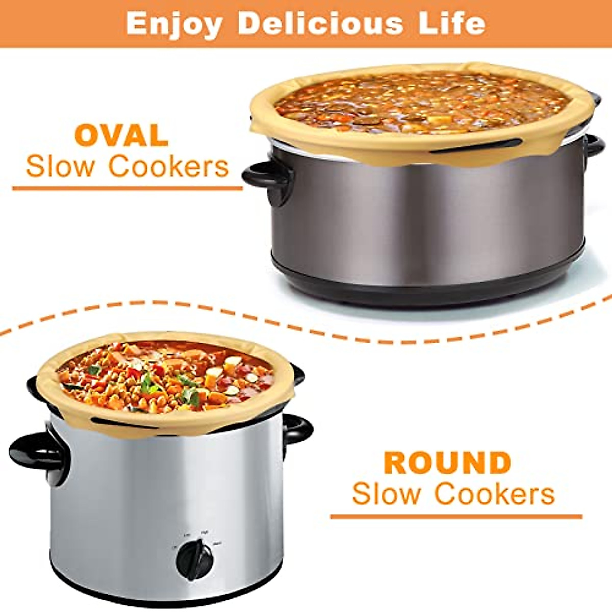 XANGNIER 2 Pack Silicone Slow Cooker Liners for 6,7,8 Quarts Crockpot, Reusable Silicone insert,Leakproof & Easy Clean,Cooking Bags for Oval or Round crock pot,Slow Cooker Accessories（Pink+Yellow）