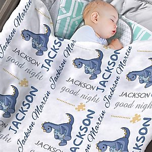 PFCNYMUA Personalized Baby Blankets for Boys with Name, Customized Dinosaur Baby Boys Blanket with Name for Baby Gifts Items 30x40 Inches