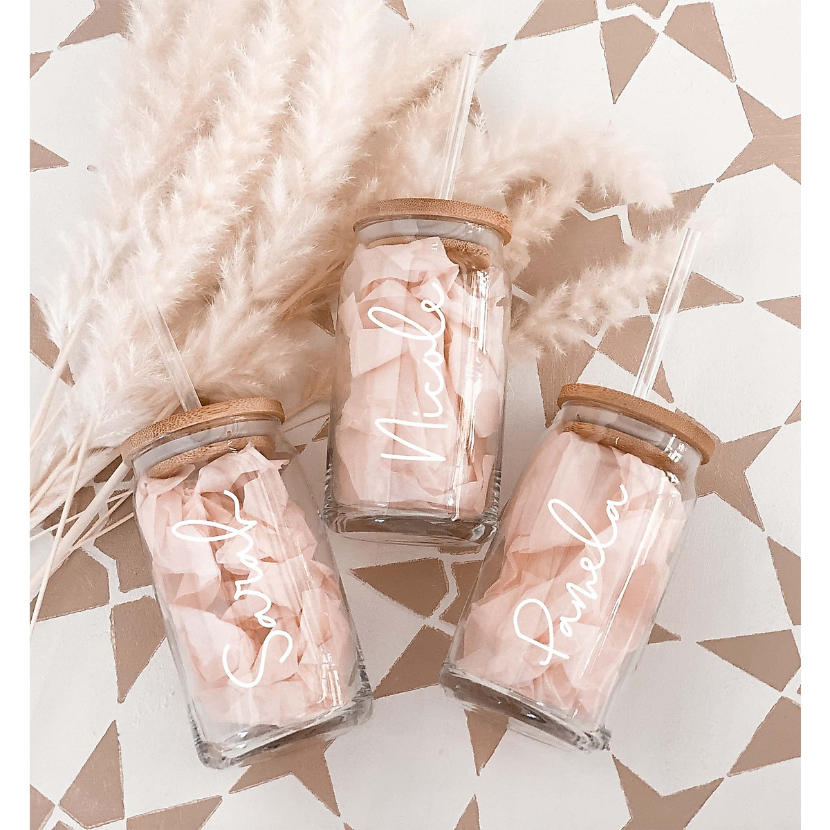 Personalized Iced Coffee Glass with Bamboo Lid & Plastic Straw, 16 oz Can Shaped Coffee Cup, Custom Holiday Gift Idea for Women Friends & Coffee Lover