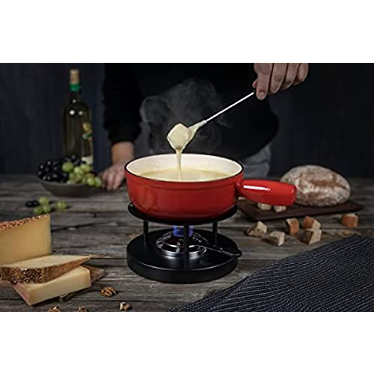 Kuhn Rikon Induction Cast Iron Fondue Pot, 9.45", Red