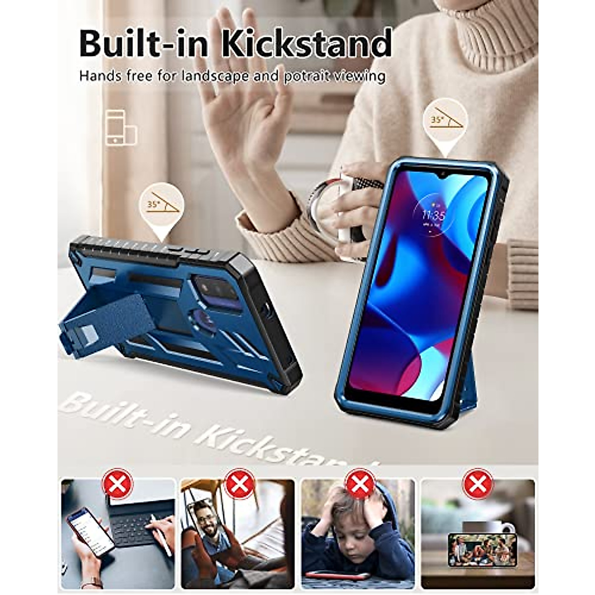 for Motorola Moto-G Pure Phone Case: Moto G-Power 2022 Case Heavy Duty Military Grade Hard Protection Shock Proof Grip | Durable Dual-Layer Armor Design Protective Case Moto G Play 2023(Blue)