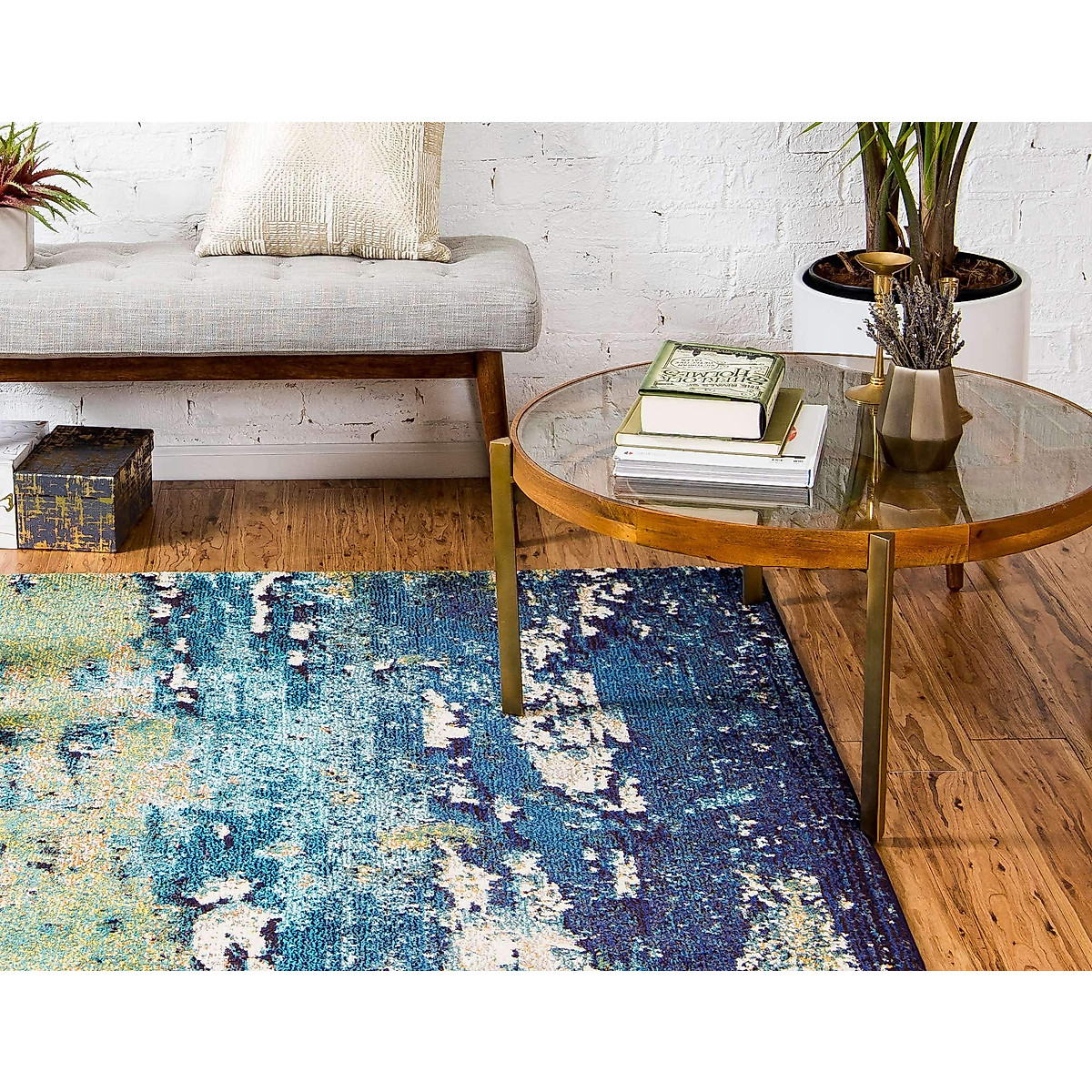 Unique Loom Estrella Collection Distressed, Landscape, Abstract, Modern, Earth Tones Area Rug (5' 0 x 8' 0 Rectangular, Navy Blue/Green)