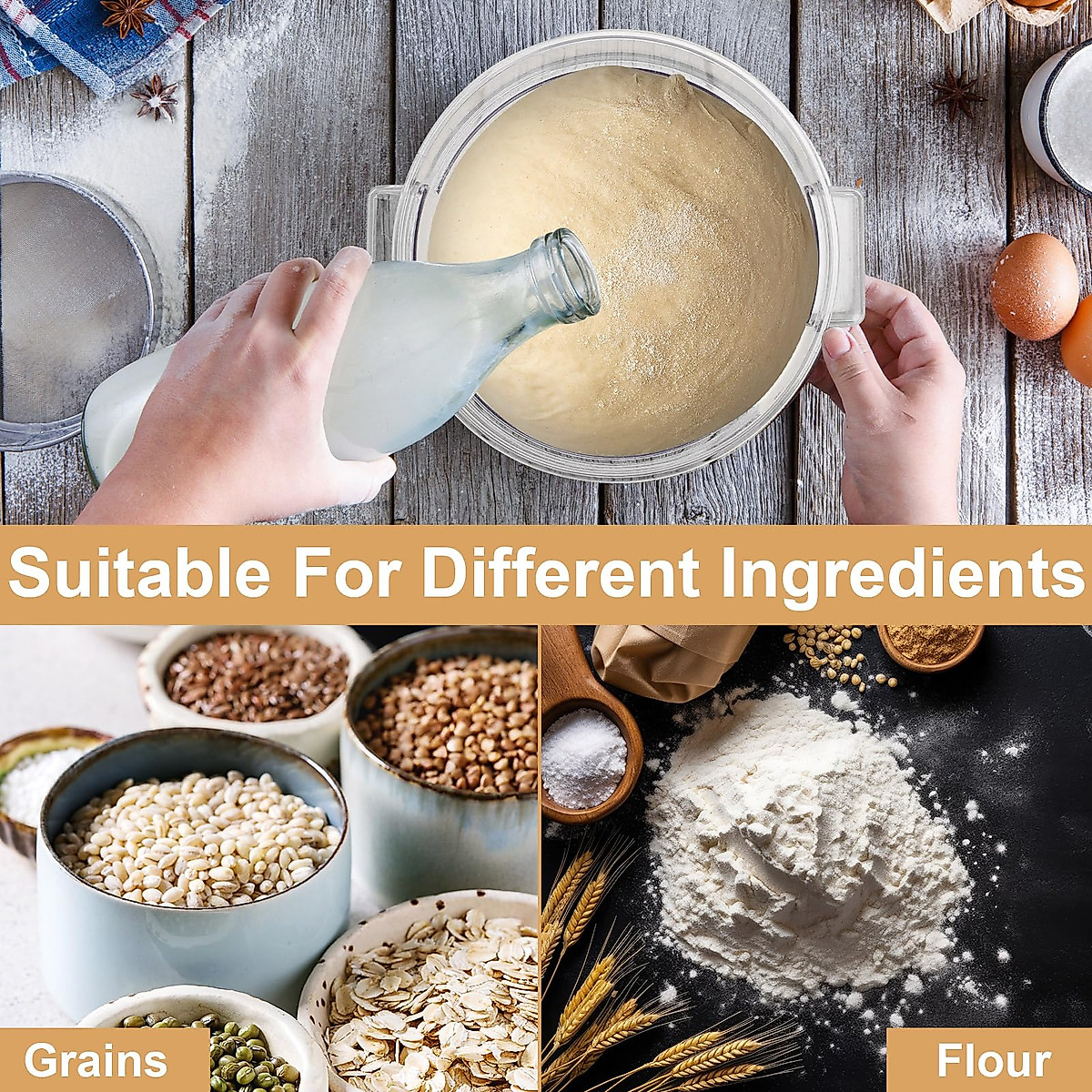 Suclain 4 Pcs 6 Quart Food Storage Container with Lids Clear Proofing Containers with Scale Handle for Bread Dough Rise Home Restaurant Food Storage(Blue)