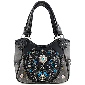 Zelris Spring Bloom Western Concho Women Conceal Carry Tote Handbag Purse Set (Black)