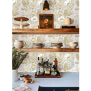 Blooming Wall Elegant Modern Gold Lotus Lily Leaf Peel and Stick Wallpaper Self-Adhesive Prepasted Wallpaper Wall Mural Wall Decor (17.7“x118”, Metallic Gold)