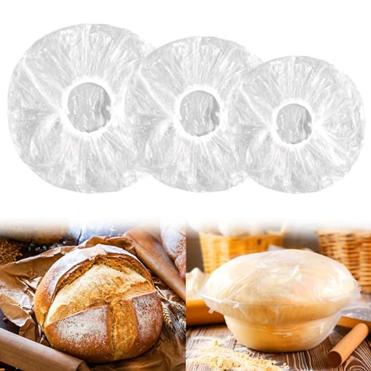 100PCS Bowl Covers for Bread Proofing, Reusable Elastic Sourdough Bread Baking Supplies, Plastic Bowl Covers for Bread Rising, Stretchable Plastic Wrap for Storage Containers