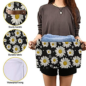 Mazeann Floral Daisy and Circles Storage Basket Bin Collapsible Foldable for Clothes Toys Storage Cabinets Waterproof Storage Box 15 x 11 x 9.5 inches, Black and White, 1PC