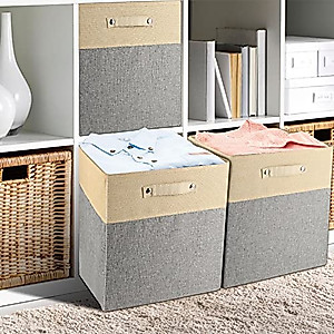 Awekris Storage Cubes, 13 Inch Foldable Storage Bins with Sturdy Handles, 3 Pack Fabric Clothes Organizer Storage Baskets for Home Office Closet, Clothes, Toys, Beige