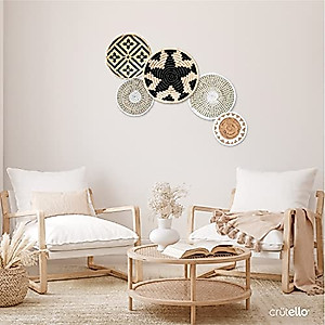 Crutello Wall Baskets, Bamboo Basket Wall Decor Set, Wicker Hanging Woven Tray Basket Set of 5, Seagrass Flat Baskets, Boho Rattan Wall Decor for Home Living Room - Sol