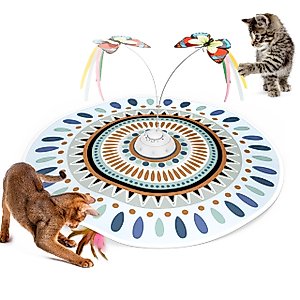 Potaroma Cat Toys Chargeable, 3in1 Hide and Seek Kitten Wand Toy, Interactive Automatic Cats Toy, Fluttering Butterfly, Moving Feather, Indoor Exercise Kicker 22.8 Inches Cover for All Breeds