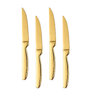 Steak Knife Set, 4-Piece Serrated Steak Cutlery Steak Knife, Gold Stainless Steel Steak Cutlery Knife for Home, Restaurant, Hotel, 22cm
