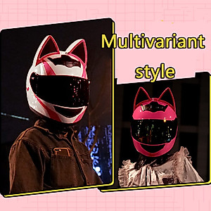 Bluetooth Motorcycle Cat Ear Helmet, Adult ATV Motocross Full Face Helmet DOT Certified Modular Flip up Front Motorbike Helmet for Adults Men Women Speaker with Microphone Headset-I-Large