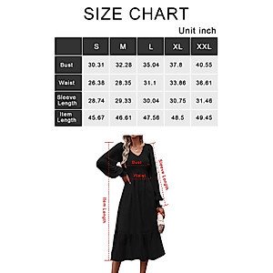 PRETTYGARDEN Women's Fall Dresses 2024 Long Sleeve V Neck Swiss Dot Smocked Ruffle Midi Dress Boho Chiffon Flowy Long Dress (Navy,Large)