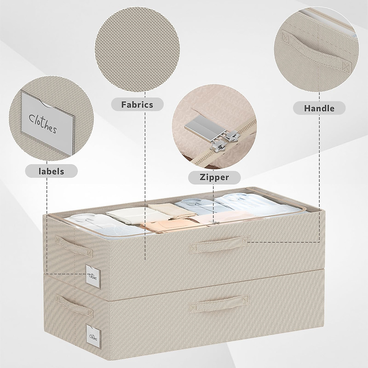 3Pcs Under Bed Storage Bins with Metal Frame - Shoe Organizer for Closet with Clear Cover Oxford Fabric Sturdy Underbed Container Foldable Stackable Clothes Organizer (Beige, 23.5x11.8x6.3)