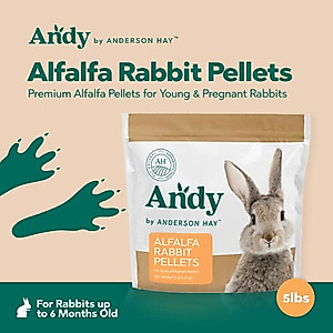 Andy Alfalfa Hay Pellets, Premium Bunny Food for Rabbits, Alfalfa Pellets for Pregnant Bunnies, Young Rabbit Food, Rich in Calcium and Protein, 5 lbs Bag
