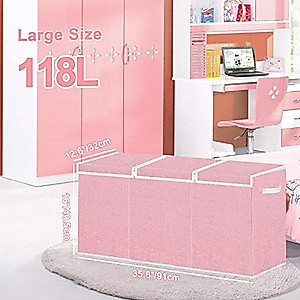 Pantryily Toy Storage for Girls - Extra Large Kids Toy Box Chest,Collapsible Toy Organizers and Storage for Nursery,Playroom,Office 35.8"x12.6"x16"(Pink)