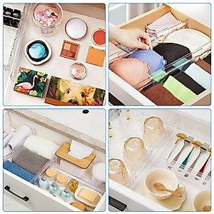 Voittozege 18 Pack Clear Drawer Dividers,Adjustable 3.5" High Expandable from 11-20" Acrylic Dresser Drawers Dividers, Clear Plastic Drawers Separators for Bedroom, Bathroom, Closet,Clothing, Office