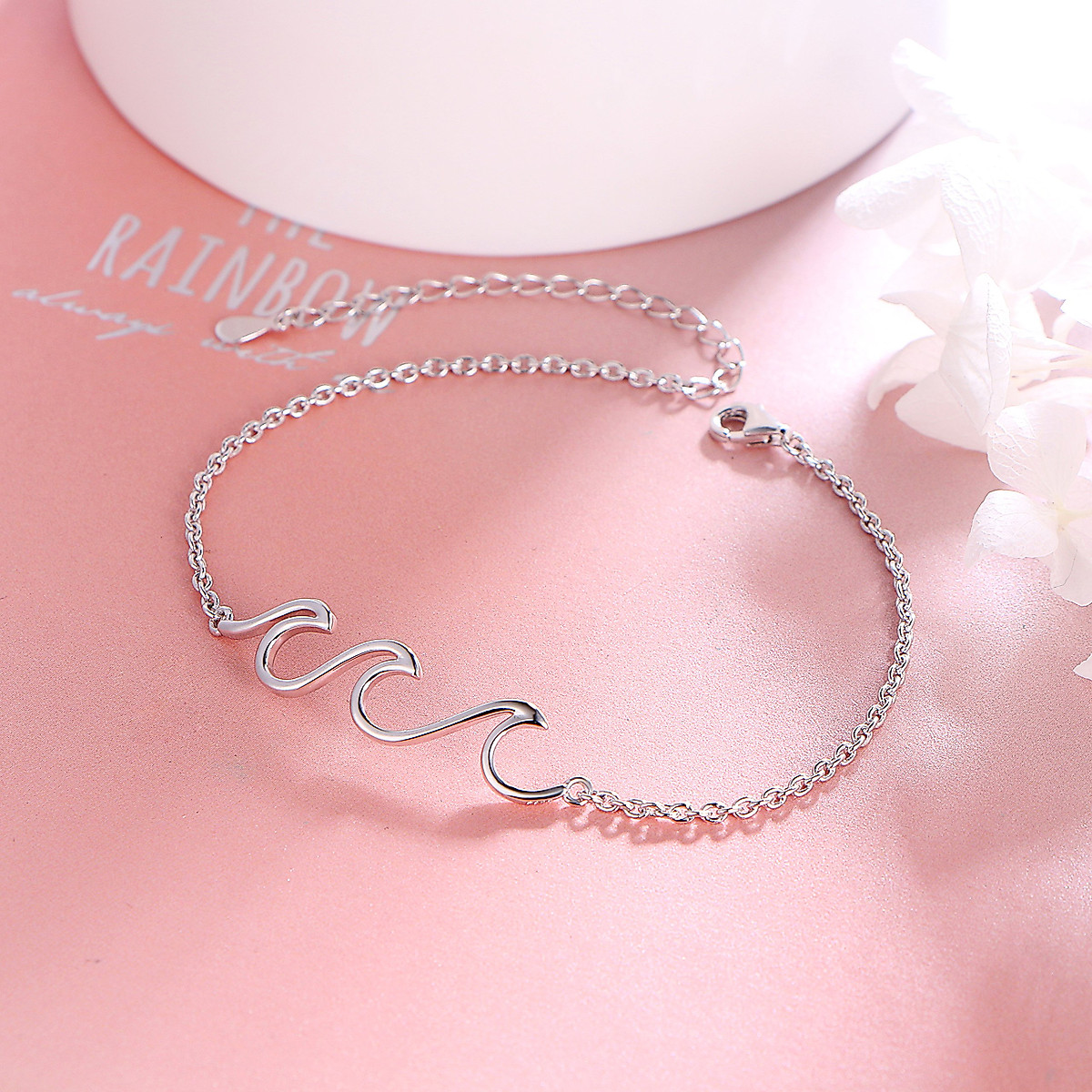 S925 Sterling Silver Wave Ocean Beach Sea Adjustable Anklet Ankle Bracelet for Women