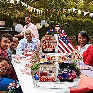 14 Pcs Patriotic Tiered Tray Decor Bundle 4th of July Wood Signs Mini Signs Red White Blue Decorations Veterans Day American Star Decor for Independence Day Home Table Decor Labor Day (Retro)