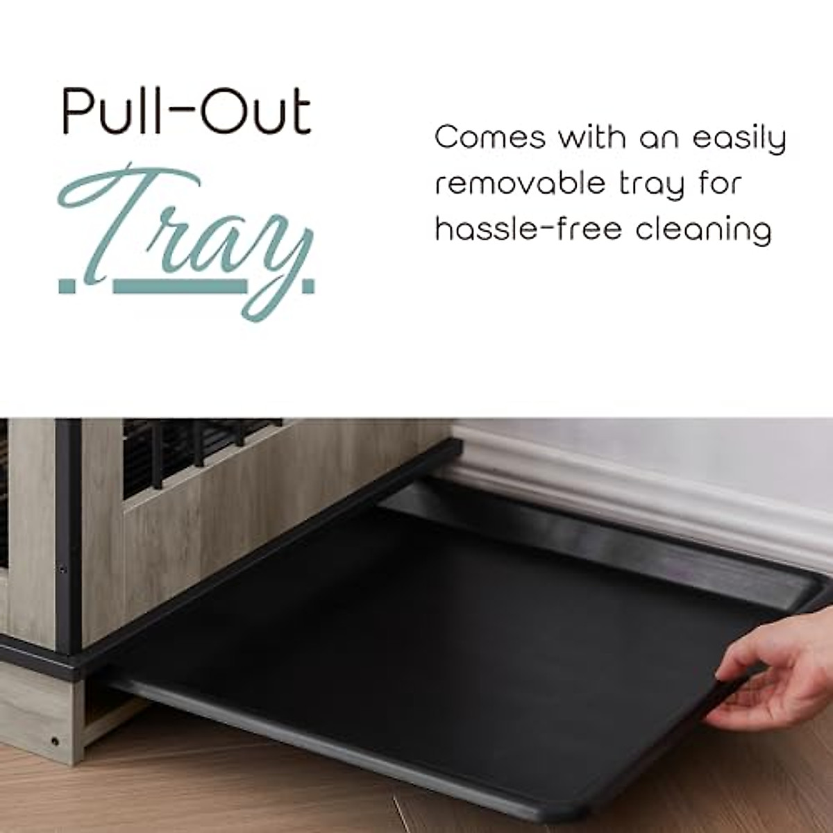 DOSSMBOLA 32'' Wooden Dog Crate Furniture for Medium Small Dogs, Dog Kennel Dog Crate with Pull-Out Tray, Storage Drawer, End Table Dog Cage - Gray