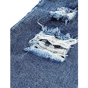 KIDSCOOL SPACE Toddler Kids Ripped Holes Elastic Waist Plaid Lining Jeans,Blue,18-24 Months