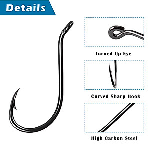 Octopus Beak Fishing Hooks, 200PCS Sport Offset High Carbon Steel Turned Up Fish Hooks for Saltwater Freshwater