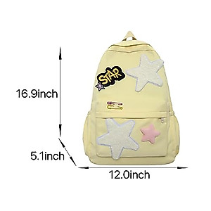 MININAI 2023 Preppy Backpack Trendy Y2K Stars Backpack Cute Aesthetic College Laptop Backpack Casual Daypack Y2k Accessories (Black,One Size)