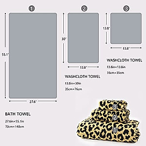 Luxury Leopard Bath Towel Sets for Women Girls Yellow Black Large Ultra Soft 100% Cotton 1 Bath Towels Sheets 1 Hand Towels 1 Washcloths Highly Absorbent for Adults Women Face Body (Yellow)