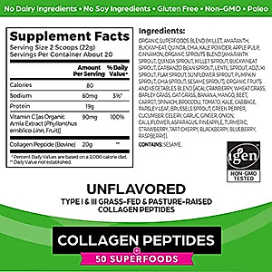 Orgain Hydrolyzed Collagen Peptides Powder + Superfoods, 20g Grass Fed Collagen - Hair, Skin, Nail, & Joint Support Supplement, Paleo & Keto, Non-GMO, Type I and III, 1lb (Packaging May Vary)