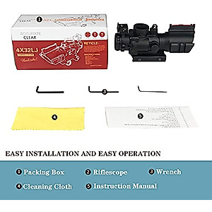 Beileshi Optics Rifle Scope, 4x32 Tactical Rifle scopes with Red Illuminated Reticle, and Glass Etched Reticle 4X Magnification with 20mm Mounts Rail, Suitable for Short Distance Combat
