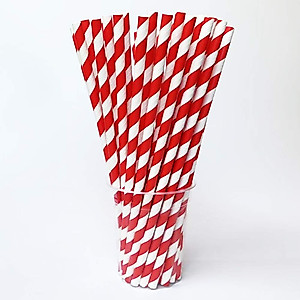 Shuiniba Biodegradable Striped Paper Straws,Paper Drinking Straws for Party, Events and Crafts,Baby Shower Decorations 7.75 Inches, Red White Striped - 100 Pack