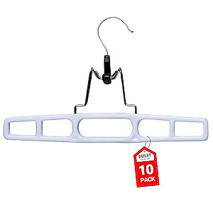 DEILSY™ 10 Pack Pants Hangers Skirt Hangers - Space Saving Pant Hangers with Locking Hook - Versatile Skirt Hangers for Closet Organization - White - Jean Hangers for Men and Women Heavy Duty Hangers