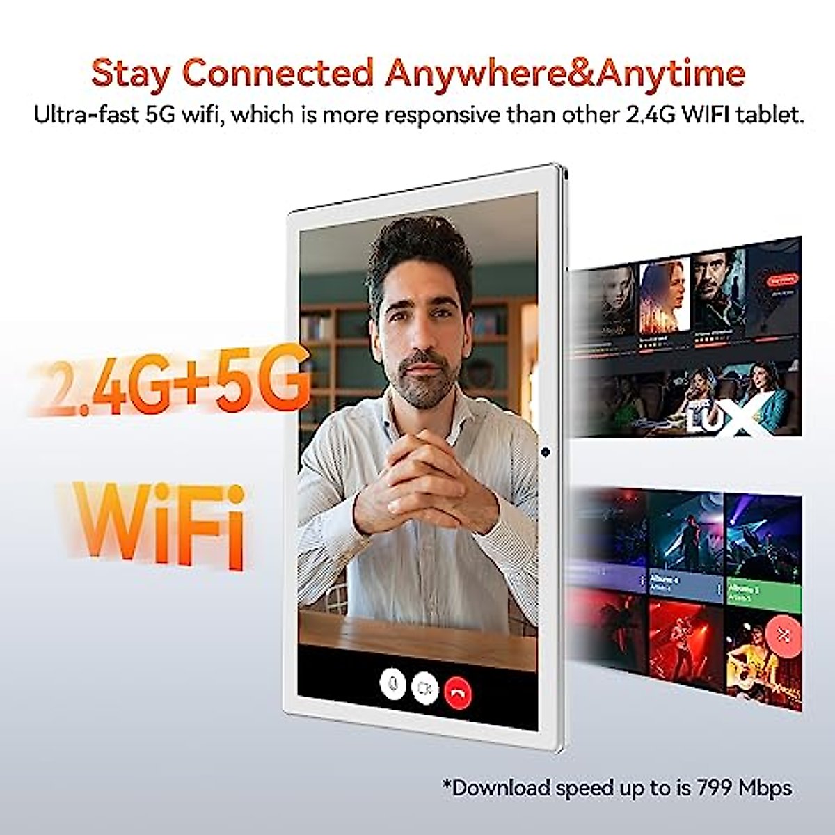 【2023 Newest Tablet】Android 12 Tablet with Keyboard, 16(8+8)GB RAM 128GB ROM 1TB Expand Tablets 10 inch, 2.4G/5G WiFi Tablet Android, Octa-Core 1920 * 1200 IPS Display 13MP Camera, 7000mAh GPS, Silver