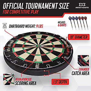 Infinity Darts Bristle Dartboard Set - Includes 6 Metal Tip Darts Set, Self-Healing Sisal Fiber Dart Board, Rotating Steel Wire Scoring Ring, Staple Free Bullseye, for Home Game Room or Bar Darts