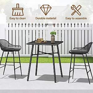C-Hopetree 41" Counter Height Bar Table, Square Metal Pub Bistro Cocktail Table for Indoor Outdoor Use, Black