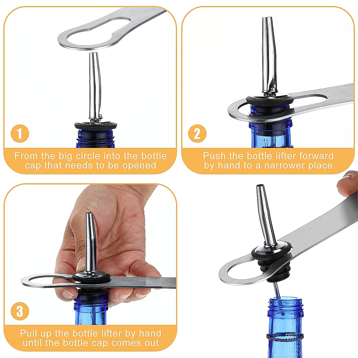 2 Pieces V Rod Bottle Opener and Pour Spout Remover Flat Metal Bar Speed Key Opener Stainless Steel Dog Bone Wine Bottle Opener for Bartenders Home Kitchen (Silver)