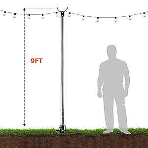 Harrms String Light Poles for Outdoors,10FT Stainless Steel Strong Wind Resistant, LED Solar Hanging String Lights Used for Patio, Courtyard, Garden, Wedding Cafe Party Light Pole Hanger