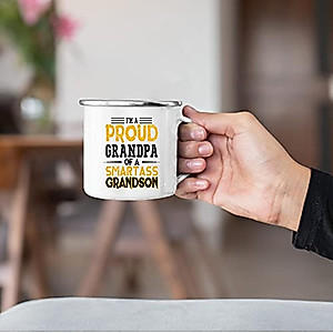 Fathers Day Gift for Proud Grandpa of Witty Smart Grandson 12oz Enamel Silver Mug