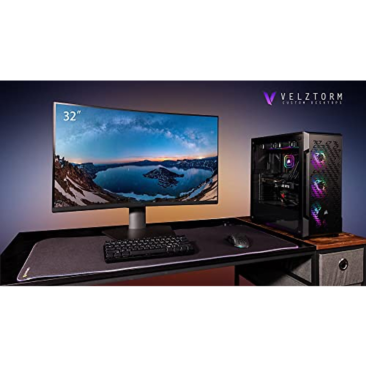 Velztorm Fenrix Prebuilt Gaming Desktop PC Liquid Cooled (Intel i9-12900K 16-Core, GeForce RTX 3070 8GB, 64GB DDR4, 2TB PCIe SSD, RGB Fans, 750W PSU, WiFi 6, BT 5.2, RJ-45, Win10Pro)