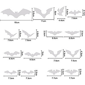 CREATCABIN Halloween Bats Acrylic Mirror Sticker Wall Decal Decoration Removable Self-Adhesive Waterproof for Holiday Party Supplies Home Window Decor 3D DIY (Style 10, 16pcs), Silver