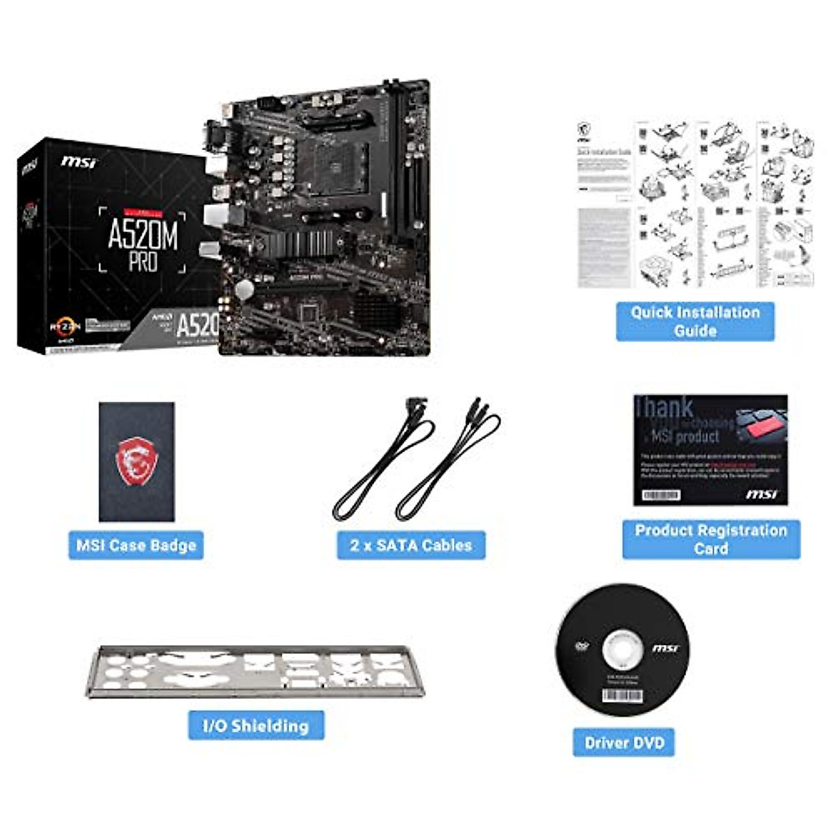 MSI A520M PRO Gaming Motherboard (AMD AM4, DDR4, PCIe 4.0, SATA 6Gb/s, Dual M.2, USB 3.2 Gen 1, HDMI/DP, Micro-ATX)