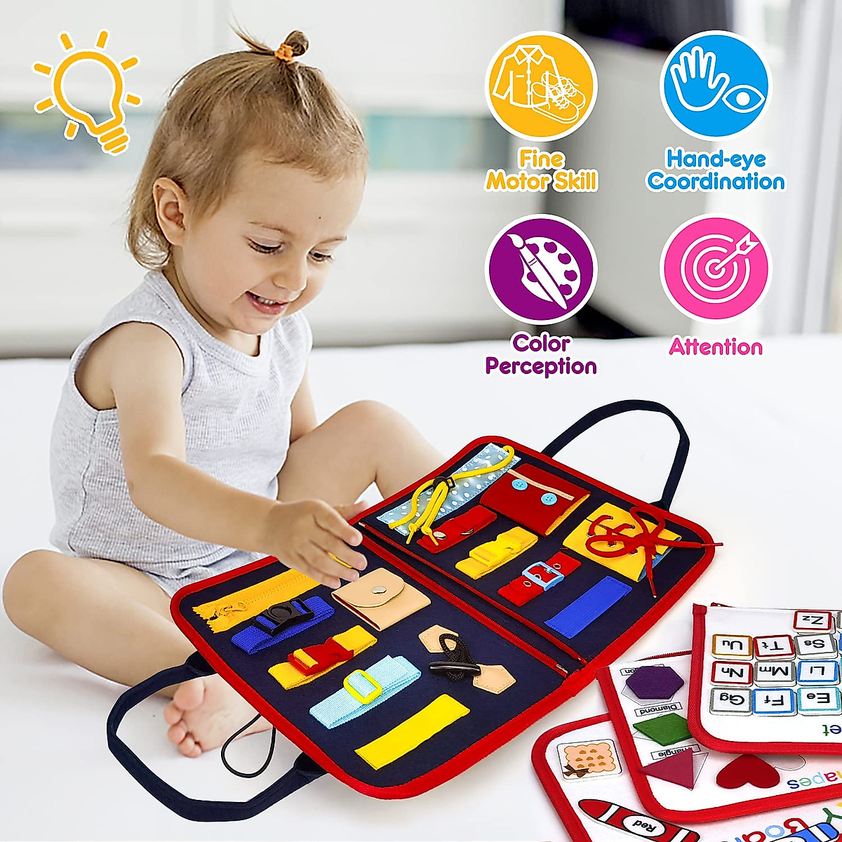 HarVow Busy Board for Toddlers, Montessori Home Teach Life Skills & Learning Skills for Kids 2-4, Montessori Educational Toys, Sensory Autism Toys, Preschool Learning Activity for Boys & Girls Age 1-3