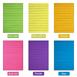 6 Pieces Sticky Notes Lined Self Sticky Notes Lined Colorful Lined Post Memos for Office, School and Home, 50 Sheets (Bright Neon Colors, 4 x 6 Inch)