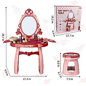 Meland Toddler Vanity Set - Kids Toy Vanity Table for Little Girls with Sound and Light Mirror and Beauty Accessories, Birthday Toys for Little Princess Pretend Play