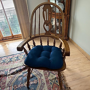 Barnett Home Decor Welted Dining Chair Pad with Ties - Solid Color Cotton Duck - Extra Thick - Reversible, Latex Fill, Tufted Cushion (Navy Blue)