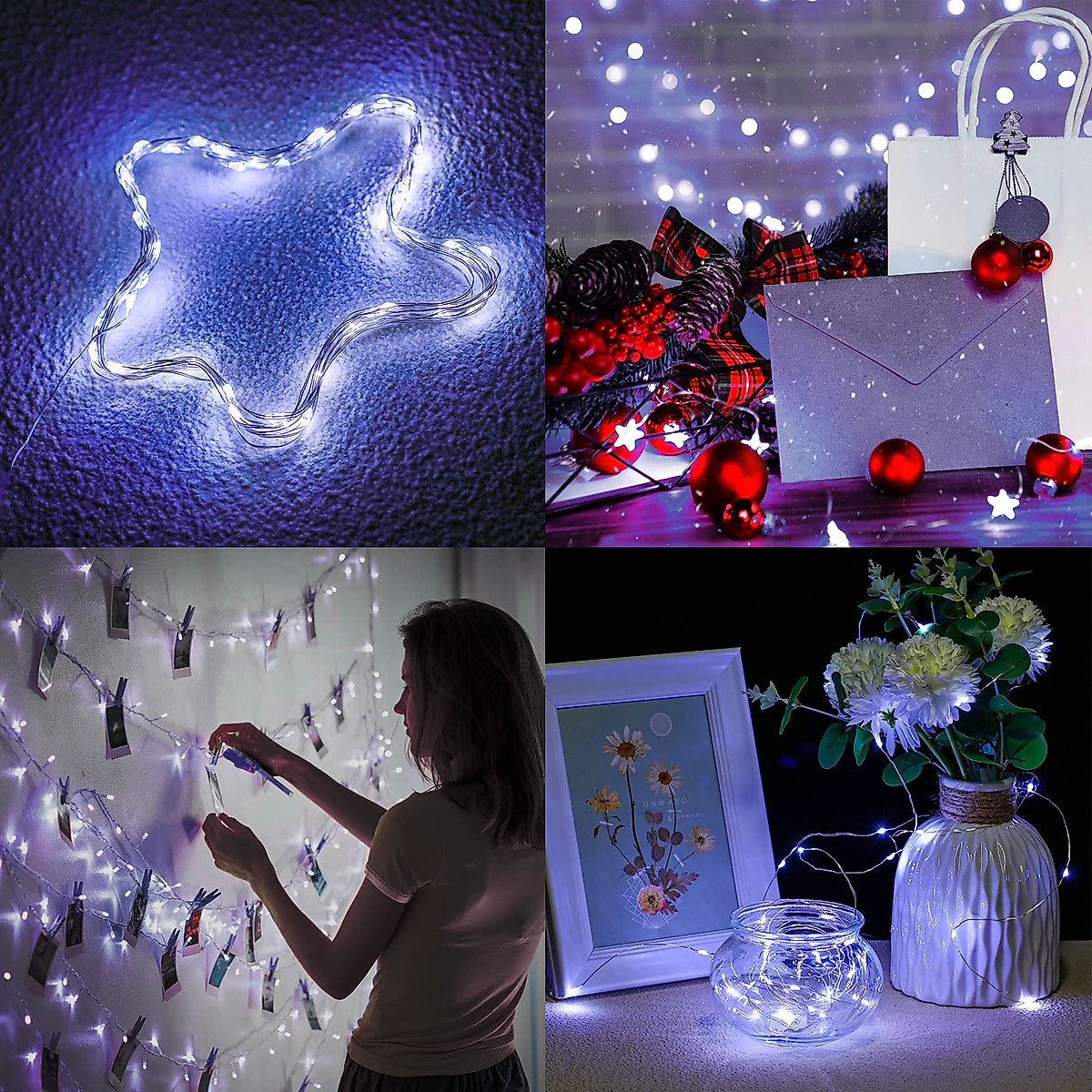 Tuanse 10 Pack Fairy String Light with Timer Function 16.4 ft 50 LED Twinkle Copper Wire Light Battery Operated for Christmas Bedroom Garden Party Decor(Cool White)