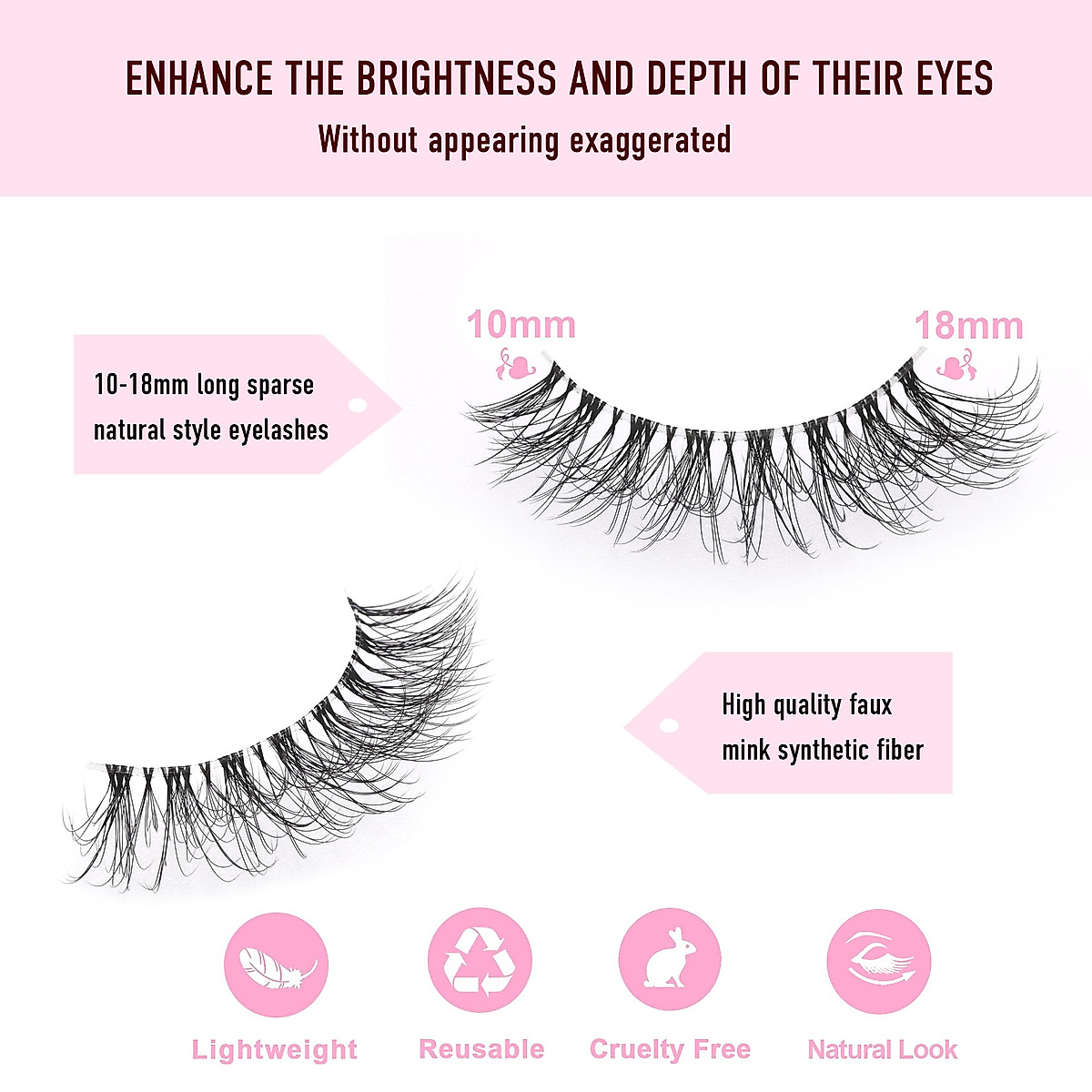 KSYOO Long Natural Lashes with Clear Band Lashes Wispy,10-18mm Cat Eye Lashes D Curl Strip Lashes That Look Like Extensions,3D Natural Fluffy Faux Mink False Eyelashes Natural Look