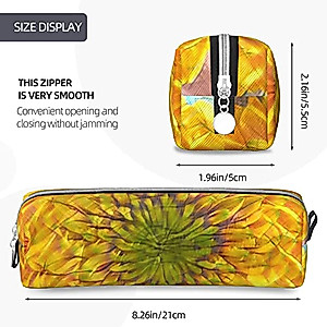 allgobee Pu Leather Pencil Bag Pen Case Sunflower-Watercolor-Painting Students Stationery Pouch Pencil Holder Desk Organizer