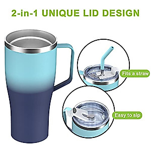 Zenbo 32 oz Insulated Tumbler with Handle Lid and Straw–Keep Drinks Cold up to 24 Hours-Stainless Steel Vacuum Insulated Mug with Handle – Leak Proof Lid, Dishwasher Safe,Fit in Car Cup Holder